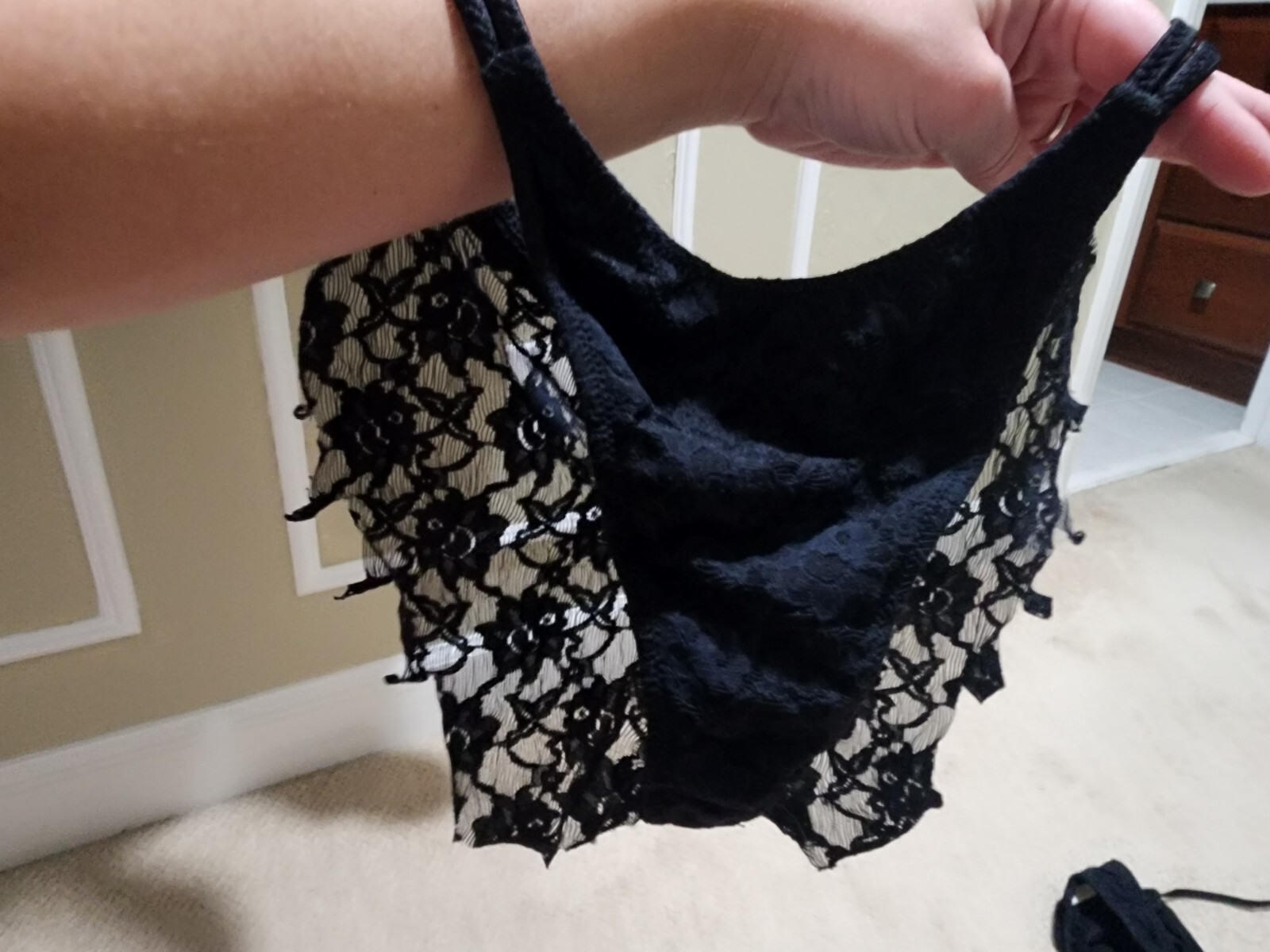 Rare Twins Vintage Black Thong Bikini Lace Bottom Bat Gem 5598