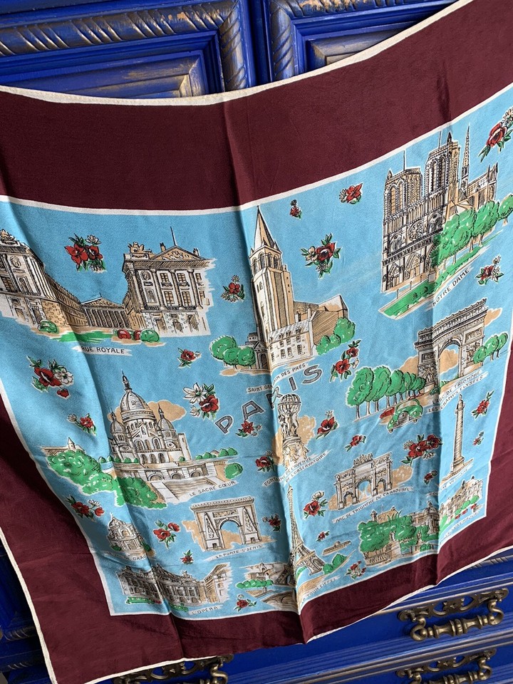 Paris France Scarf Sights Of Paris Graphic Blue Maroon 32 X 32 Inches ...