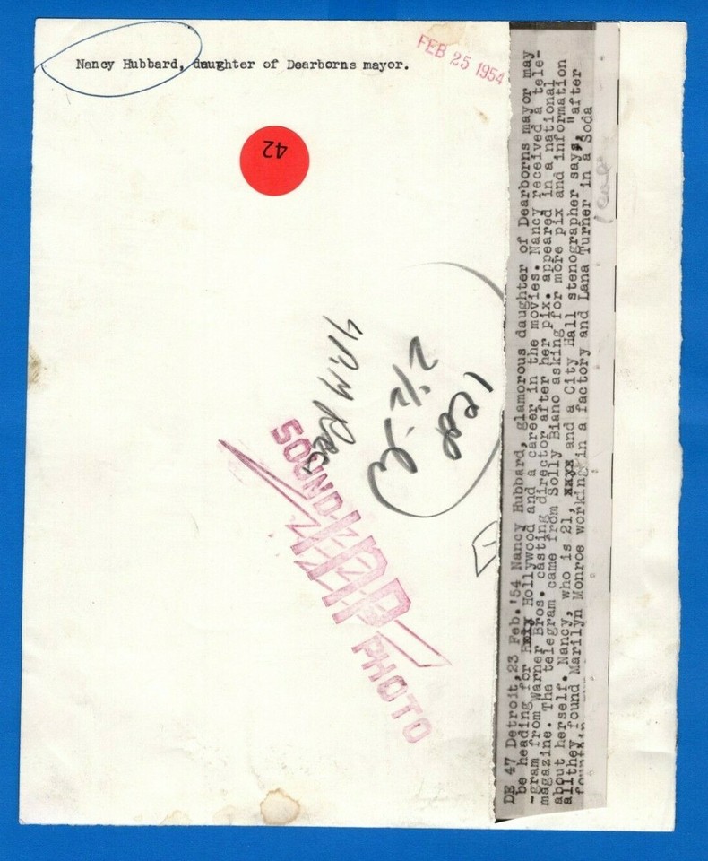 NANCY HUBBARD Actress Original Vintage 7x8.75 News Photo 1954 | eBay