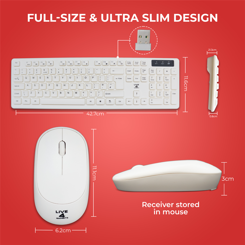 2.4GHz Wireless Keyboard And Mouse Set UK USB Dongle For Laptop PC Full ...