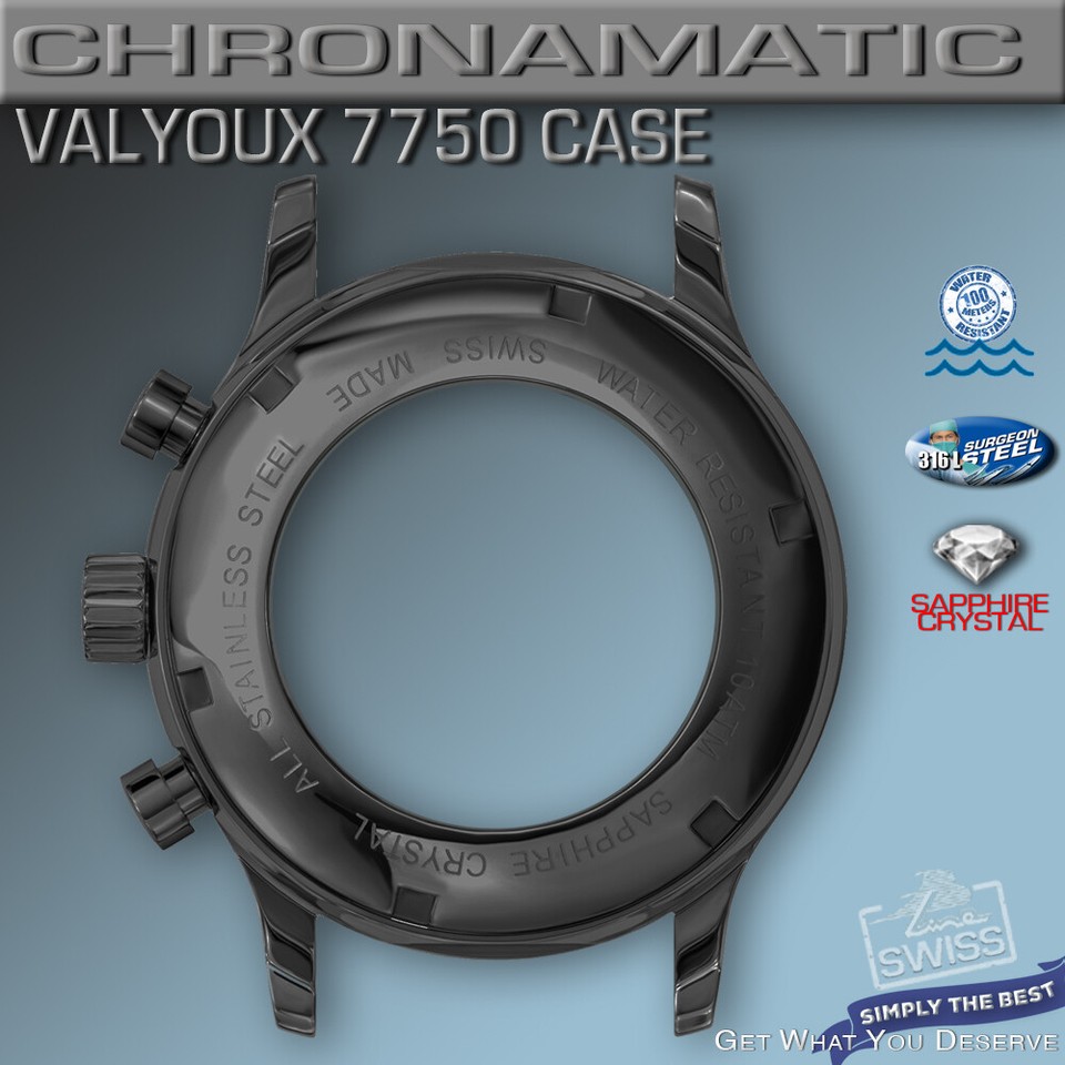 WATCH CASE CHRONOMATIC FOR MOVEMENT ETA VALJOUX 7750, ST-ST, BLACK PVD ...