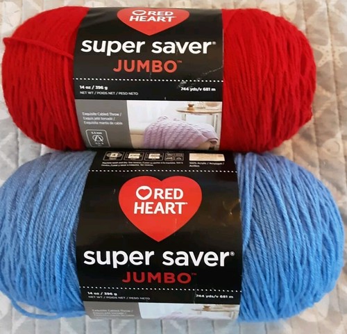 Lot Of 2 Red Heart Jumbo Super Saver Yarn 14oz 744 Yds Each Cherry Red ...