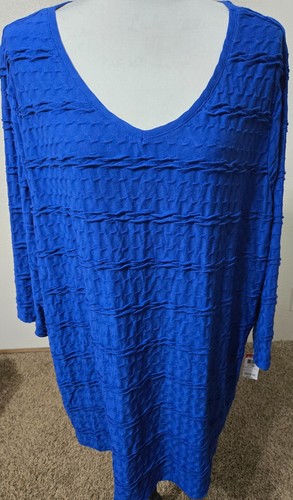 2X Basic Editions NWT womens top blouse tunic blue 3/4 sleeve | eBay