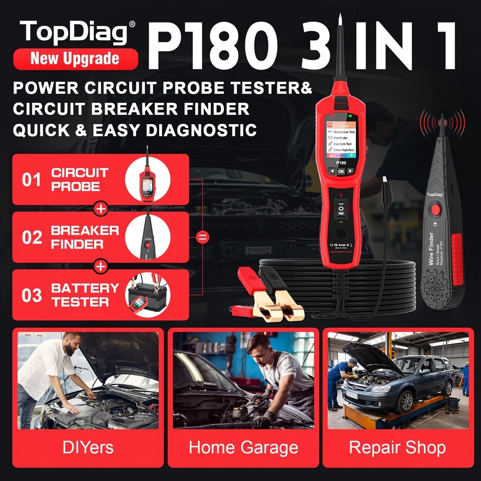 Topdiag P180 Circuit Breaker Finder Tool Fuel Injector Tester Battery ...