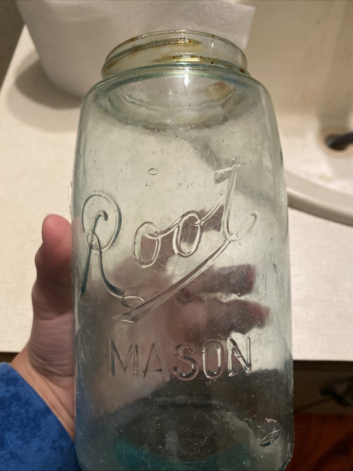 ROOT MASON QUART FRUIT JAR Looped L Brilliant Blue Not Ball | eBay