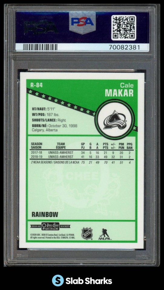 2019 O-PEE-CHEE PLATINUM #R-84 CALE MAKAR RETRO RAINBOW RC ROOKIE PSA 9 ...