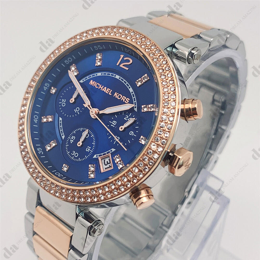 Michael Kors MK6141 Ladies 39mm Parker Two-Tone Blue Dial Women’s ...