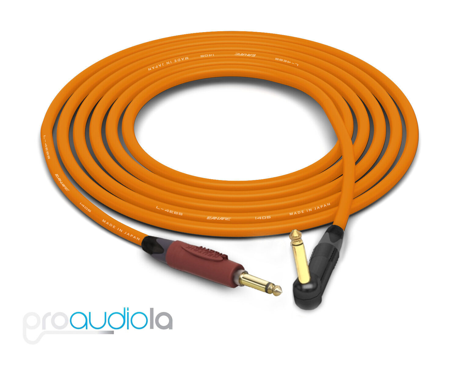 Canare Quad Instrument Cable | Silent 1/4" TS to 90° 1/4" TS | Orange ...