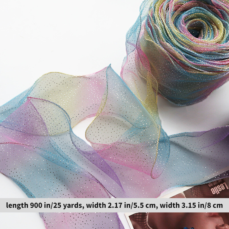 25 Yards Wavy Mesh Edge Gradient Rainbow Gauze Tulle Trim Ribbons ...
