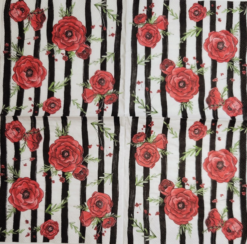 TWO Individual Paper Cocktail Decoupage Napkins - 2397 Red Peonies ...