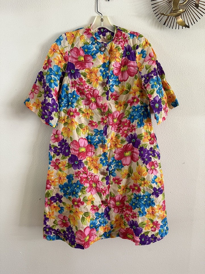 1960s Mod 3-D Floral Hostess Robe Flower Power Nightgown Hawaiian Mumu ...