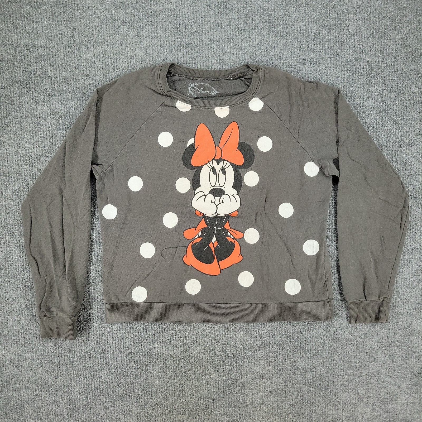 Disney Sweatshirt Women's Large Gray Minnie Mouse Pullover Graphic Long ...