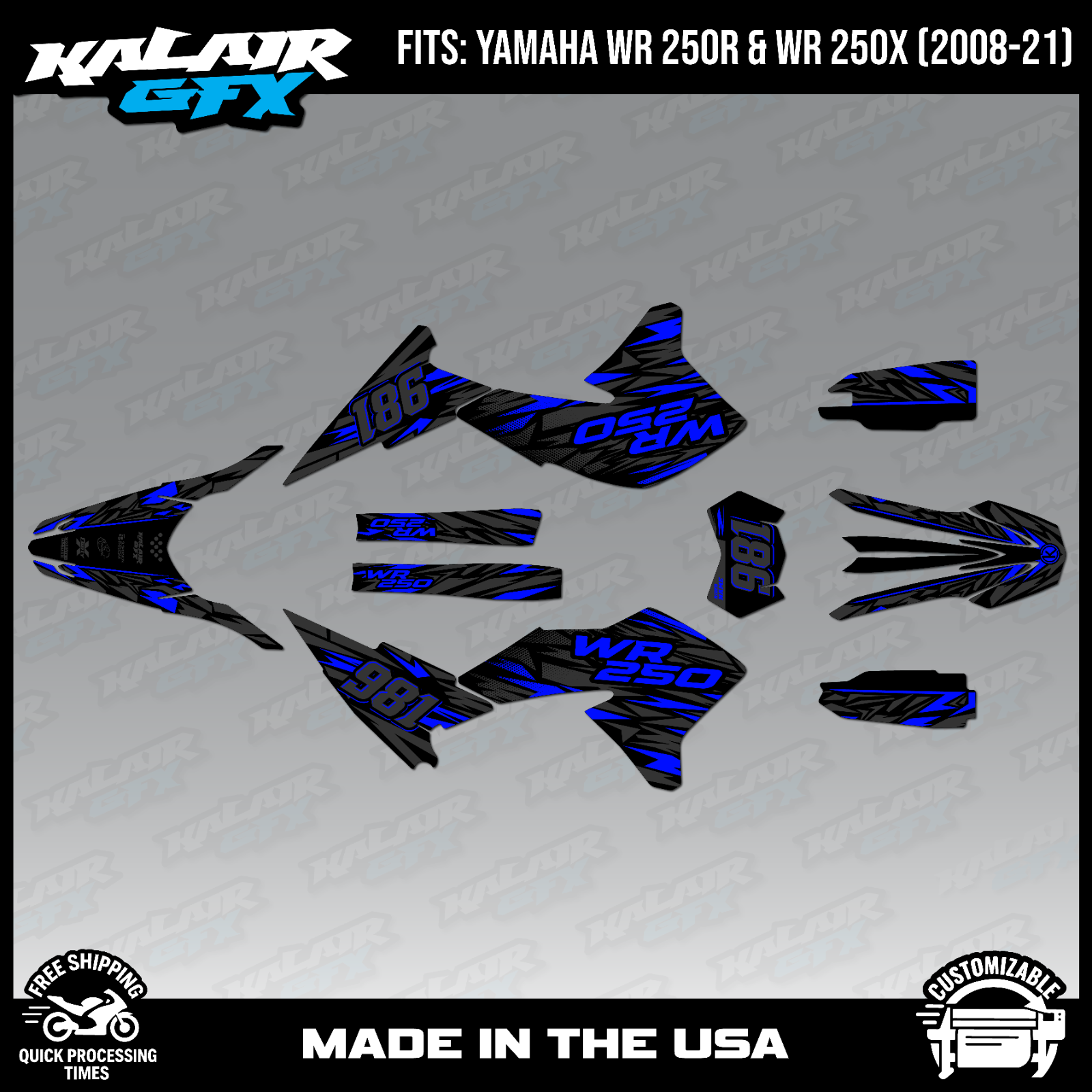 Graphics Kit for YAMAHA WR250X WR250R (2008-2021) Twitch Series - Blue ...