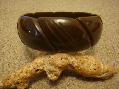 Vintage 1" Bakelite Bracelet! Gold to Brown w/ Sleek Diagonal Slash ...