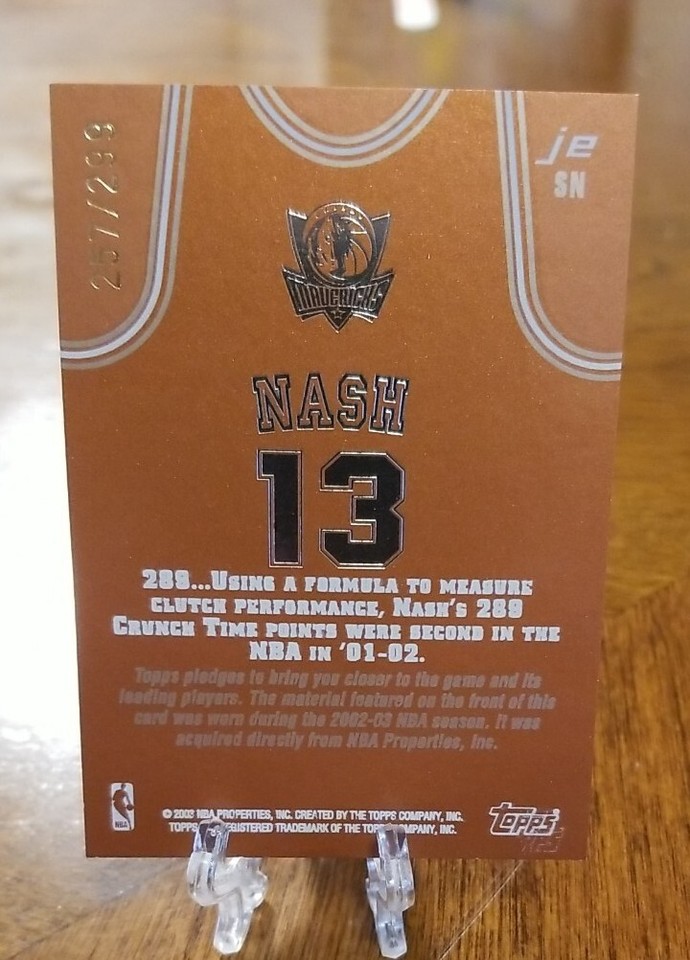 /299 2002-03 Topps Jersey Edition Steve Nash Copper Game Worn Road ...