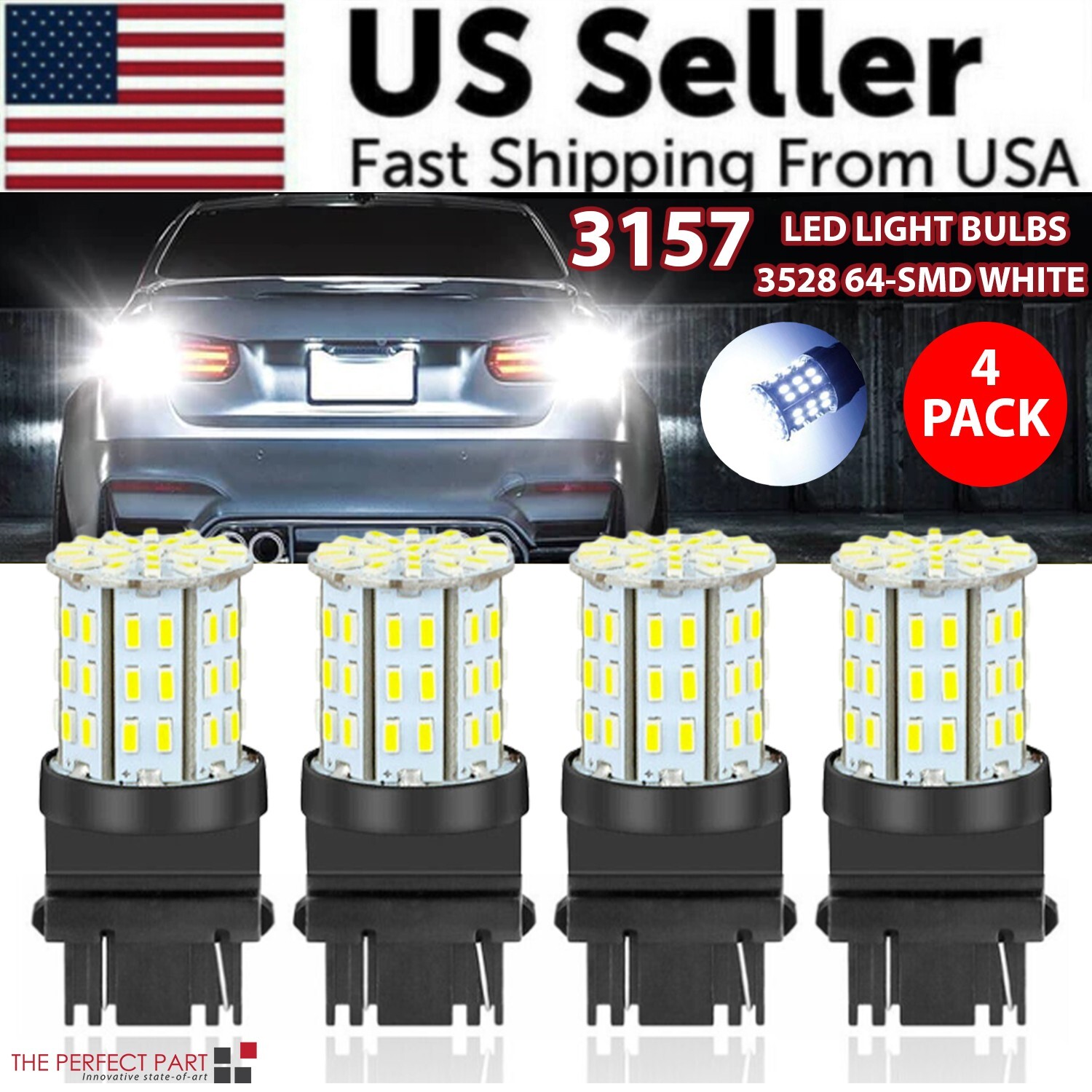 4X 3157 3156 64SMD LED Reverse Tail Brake Turn Signal DRL Light Bulb ...
