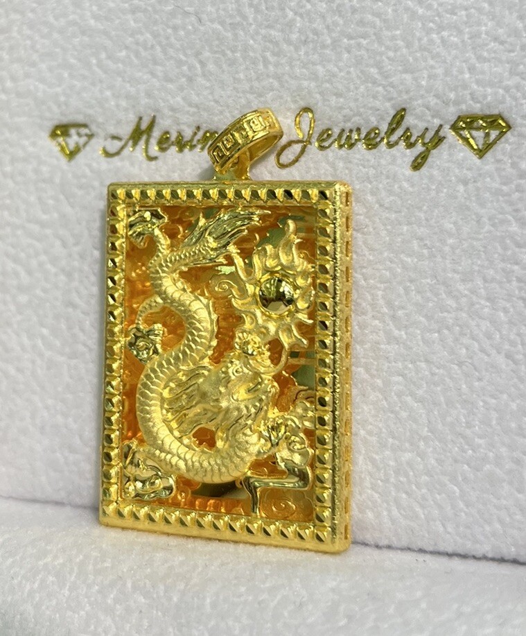 24K Solid Yellow Gold Dragon Rectangle Charm/ Pendant, 8.57 Grams | eBay