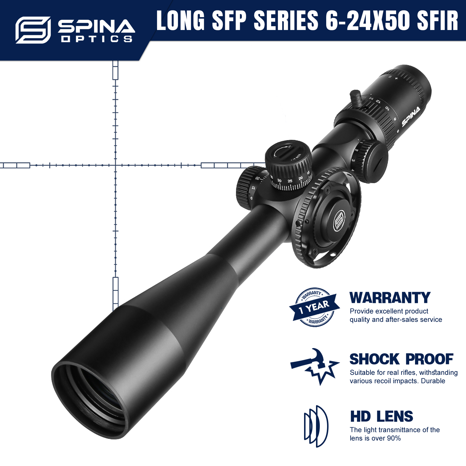 SPINA OPTICS 6-24x50 Rifle Scope Sight BDC Mil Dot Glass Etched Reticle ...