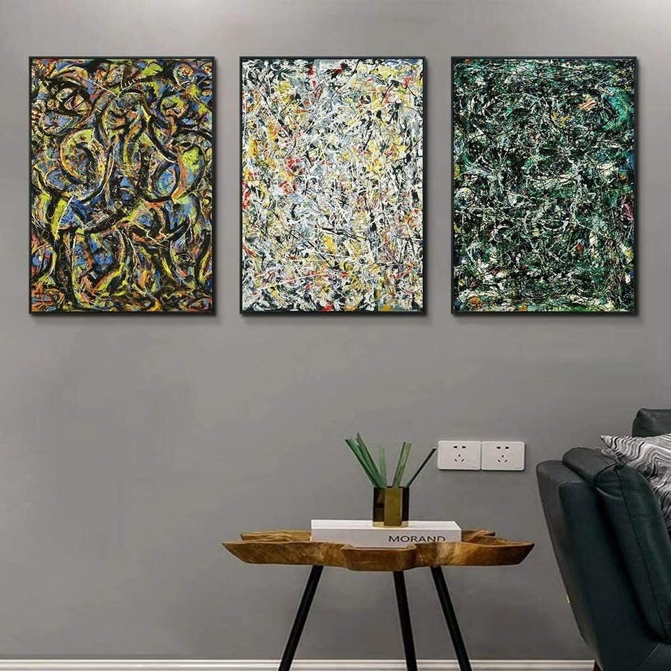 Framed Combo Painting 3PCS by Jackson Pollock Abstract Art 24"x32" Each ...