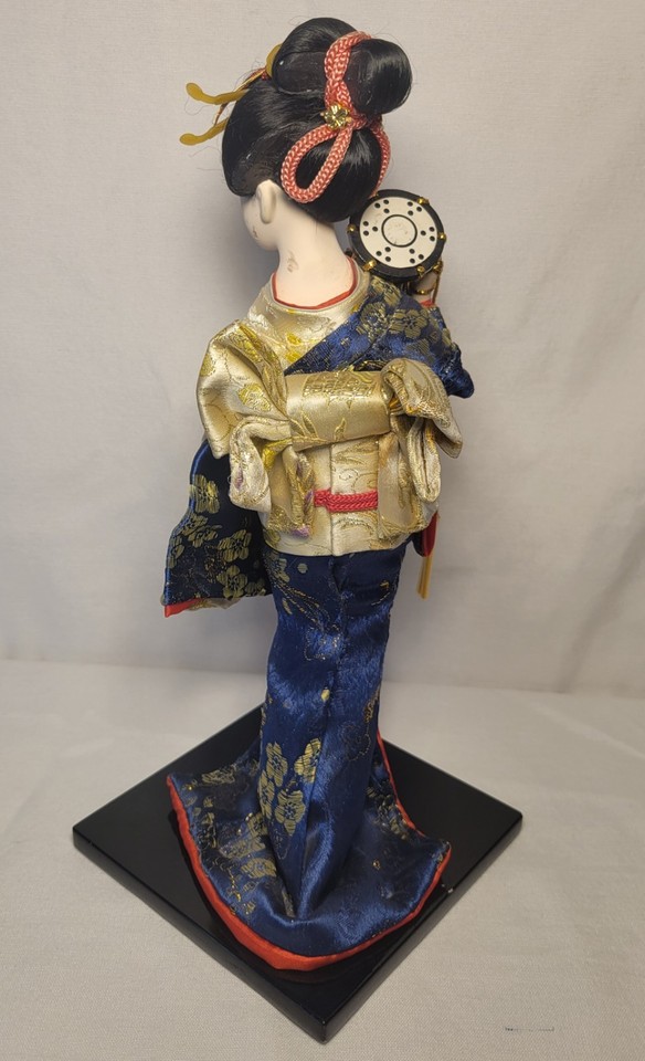 Traditional Geisha Doll on Wood Stand Japanese Folk Art Vintage Kimono ...