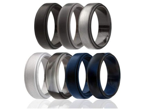 Silicone Wedding BR Step Ring Set - Metal by ROQ for Men - 7 x 10 mm ...