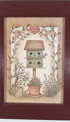 Framed Print Bird house Garden L. Spivey "Welcome Friends" | eBay