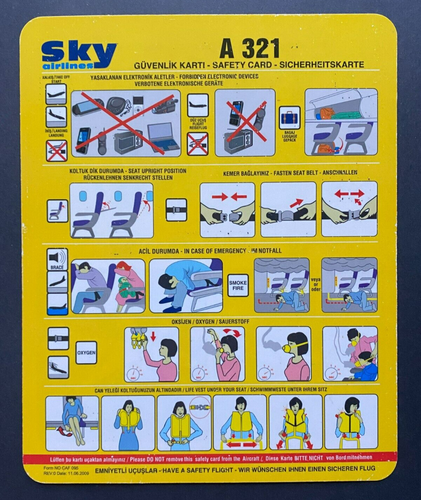 Sky Airlines Airbus A321 Safety Card - 2009 | eBay
