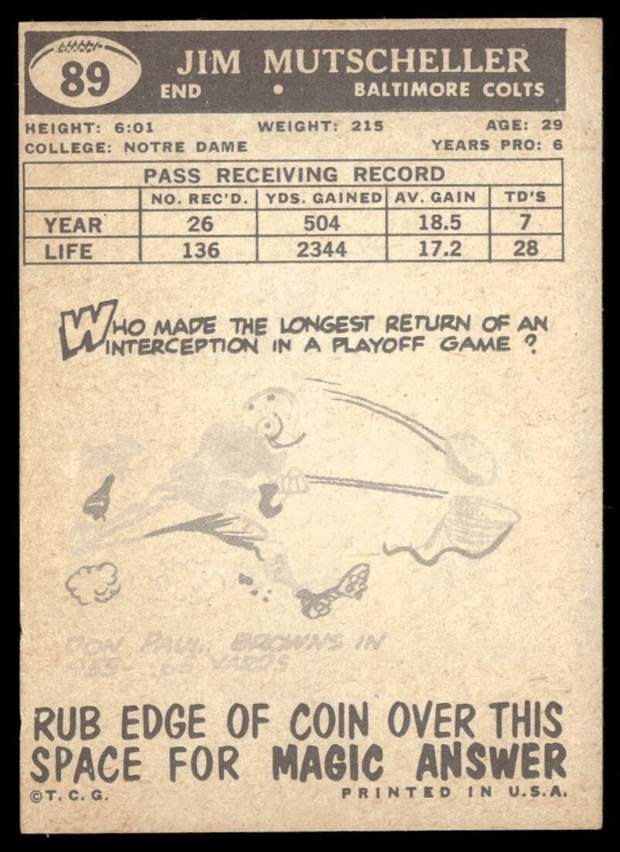 1959 Topps #89 Jim Mutscheller Baltimore Colts | eBay