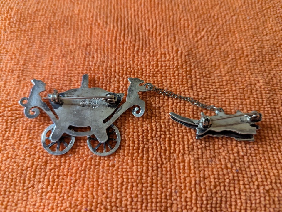 Vintage Cinderella Pin Coach Carriage Running Mice Taxco Sterling ...