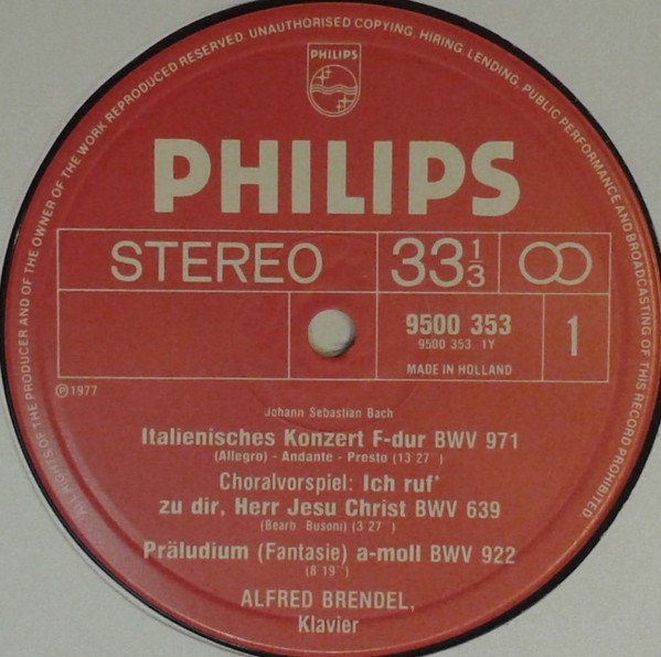 Johann Sebastian Bach / Alfred Brendel, Italian Concerto BWV 971 ...
