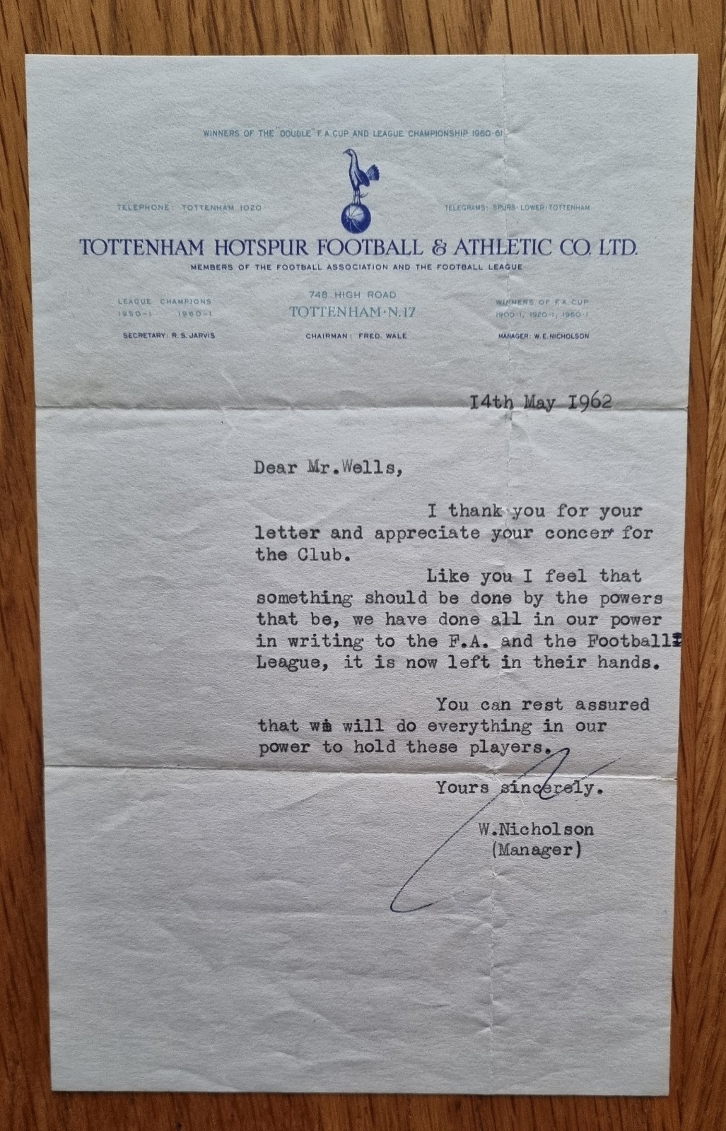Tottenham/Spurs Official typed letter 1962 | eBay UK