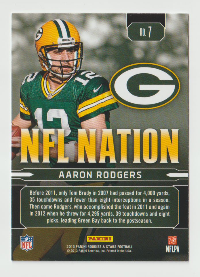 2013 Rookies and Stars Football NFL Nation #7 Aaron Rodgers - Green Bay ...