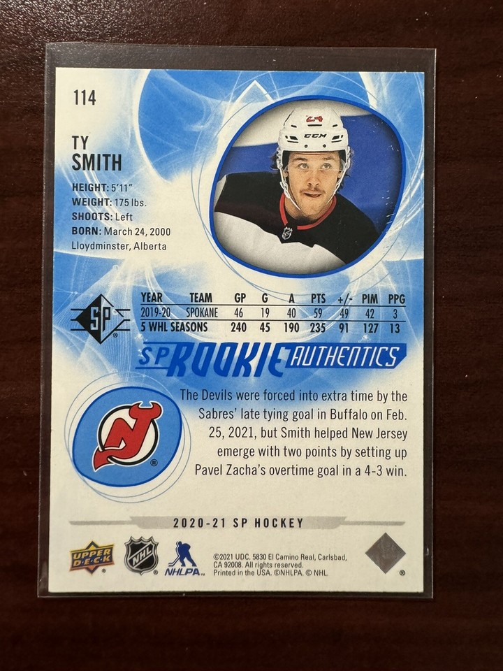 2020-21 Upper Deck SP Rookie Authentics Blue Ty Smith #114 RC | eBay