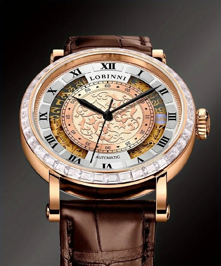 New LOBINNI Men's Watch Rhinestone Luxurious Mechanical Watch - Silver ...