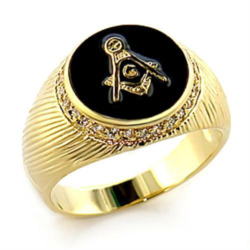G-Filled 18k gold Freemason simulated diamond black back Masonic Mens ...