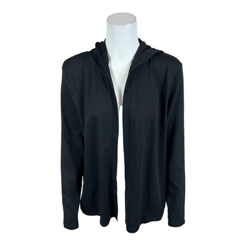 Isaac Mizrahi Women's Essentials Open Front Hoodie Solid Pitch Black ...