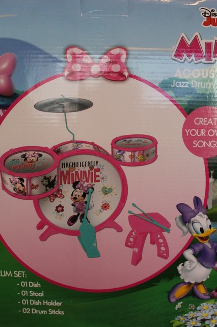 Disney Minnie Mouse Child Size 9 PC Jazz Drum Set W/ Stool Age 3 - 8 ...