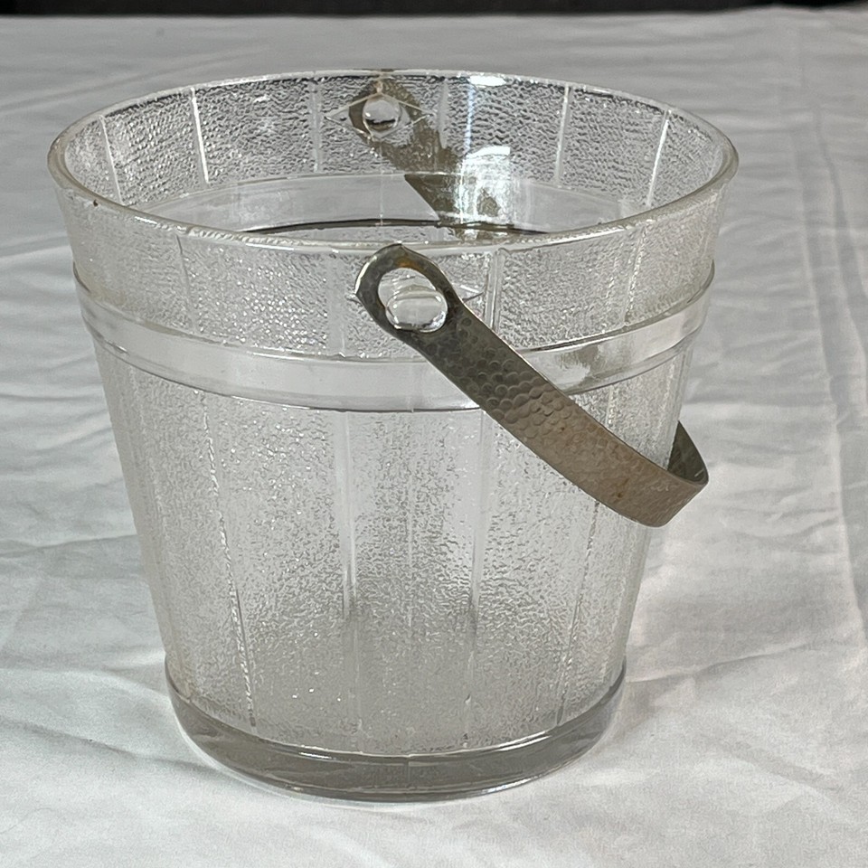 Vintage Glass ICE BUCKET Pail - Hammered Handle - Old Fashion Oak ...