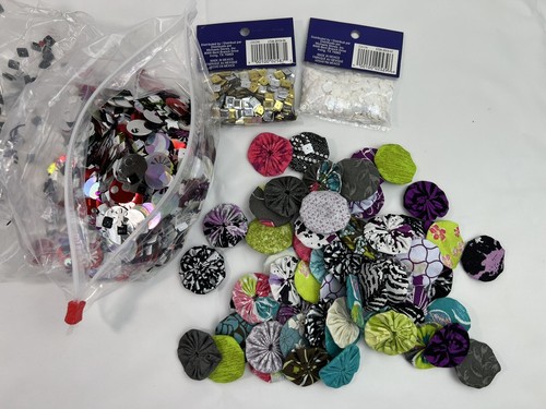 60 Yo-Yos Quilt Block Trim Fabric & Lot of Multicolor Mix pattern ...