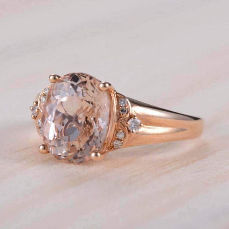 3ct Simulated Morganite Ring Solitaire with Accents 14k Rose Gold ...