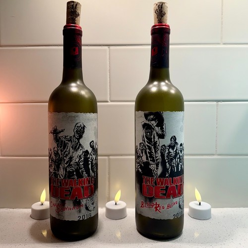 The Walking Dead Wine Bottle Set 2 Empties Carl Zombies Limited Edition ...