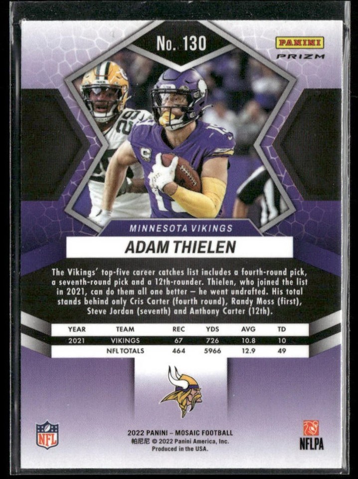 2022 Panini Mosaic #130 Adam Thielen Mosaic Reactive Orange Minnesota ...