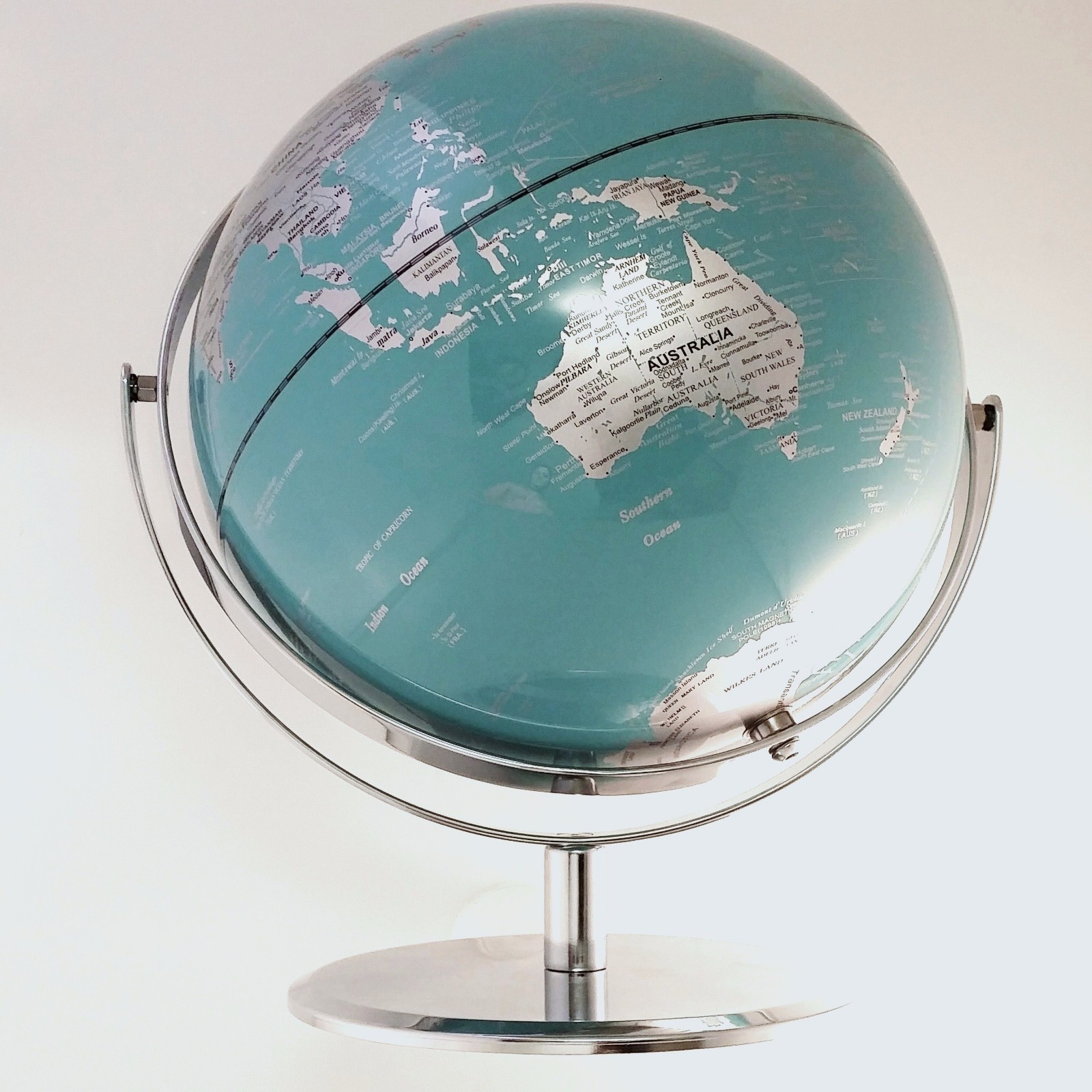 EXQUISITE HIGH QUALITY Double Axle World Globe Teal Chrome Home Decor ...