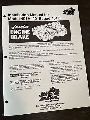 Jake Brake 401-A/B/C Cummins NTC Engine 475 Installation Service Manual ...