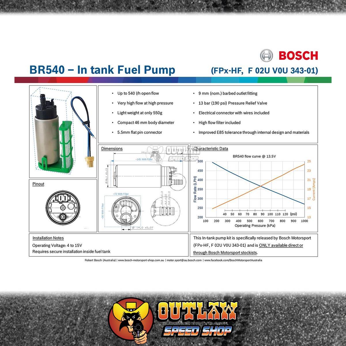 BOSCH BR540 INTANK ELECTRIC 460LPH AT 40PSI 380LPH AT 80PSI ...