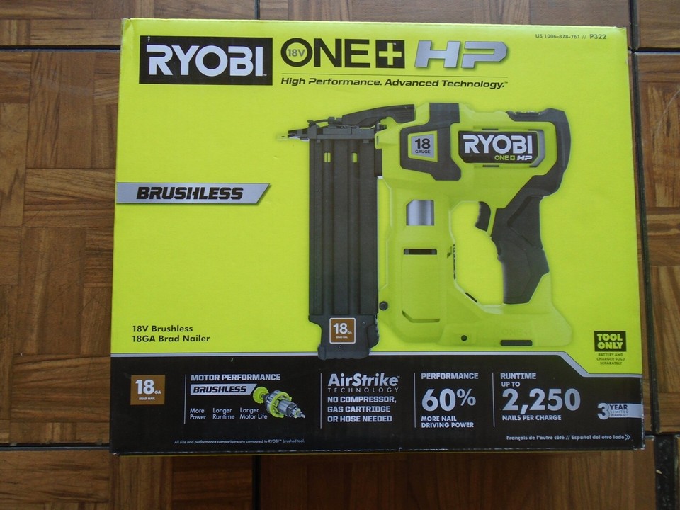 GENUINE" NEW" RYOBI ONE+ HP 18V Brushless Brad Nailer Gun Tool Only ...