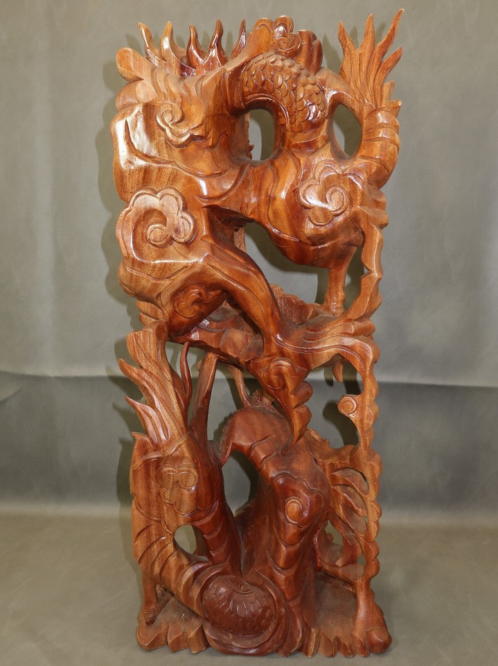 MASSIVE 23+" Chinese Hand Carved Wood Lucky LUNG DRAGON Sculpture ...