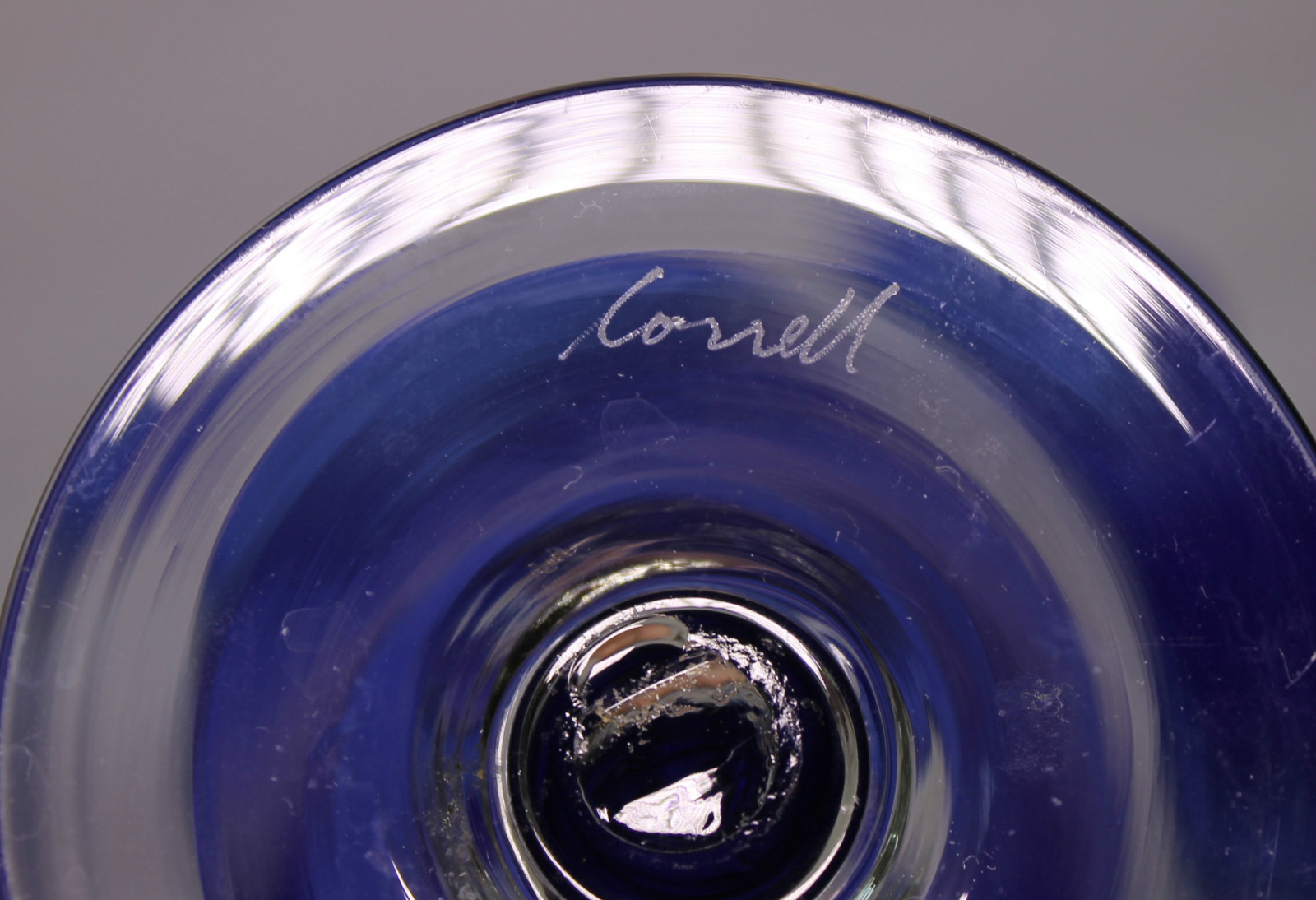 Charles Correll Studio Art Glass Blue Clear Tall Goblet Goblets Stems ...