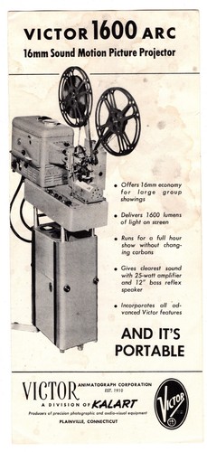 VICTOR 1600 ARC 16mm Sound Motion Picture Projector KALART Brochure ...