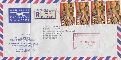 Kenya: Registered letter Nairobi to BMW München 1985 | eBay